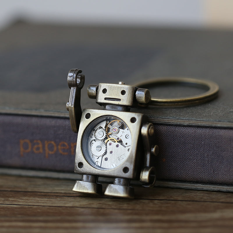 Vintage Robot Keychain with Rotatable Gear, for Keys, Bag, Necklace ...