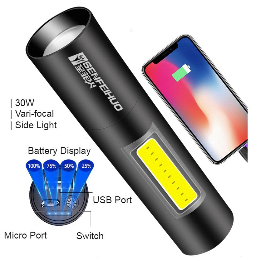 2-in-1 Portable Rechargeable Flashlight & Power Bank, with Varifocal D ...