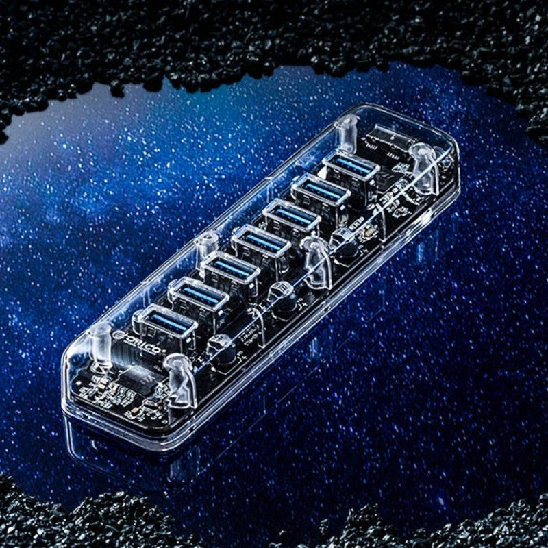 7-in-1 Transparent USB3.0 Hub with Power Supply Port, for Office, Stud ...