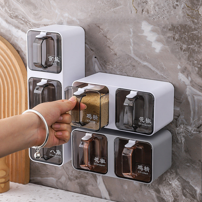 Waterproof Wall-mounted Seasoning Box With Rack and Spoon, for Spice ...