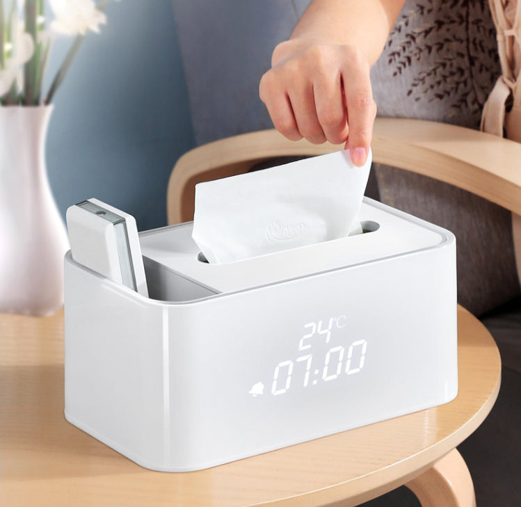 Multi-Function Smart Electronic Alarm Clock Tissue Box, with Indoor Th ...