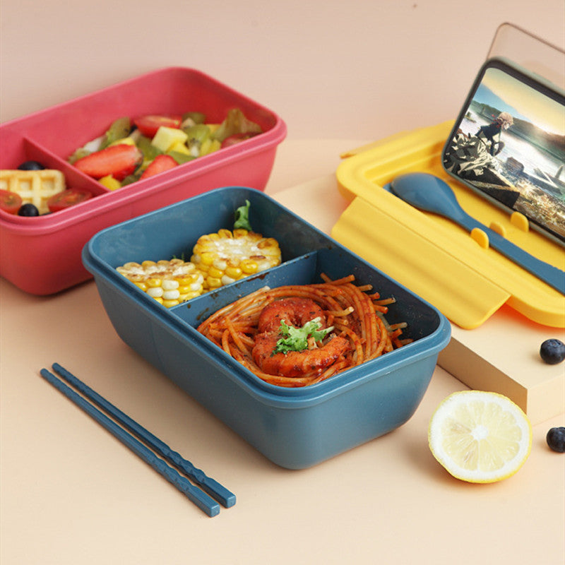 Bento Box with 2 Compartments, Chopsticks, Spoon, Phone Holder, Silico ...