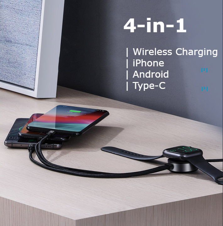 4-in-1 Wireless Charging USB Charging Cable Support Android, iPhone ...