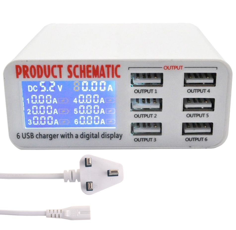 Smart 6-Port USB Charge Station With Digital Display - Charge Safer an ...